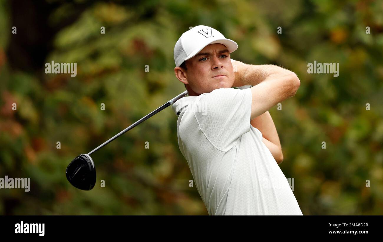 Vanderbilt's Reid Davenport tees off during an NCAA golf tournament on ...