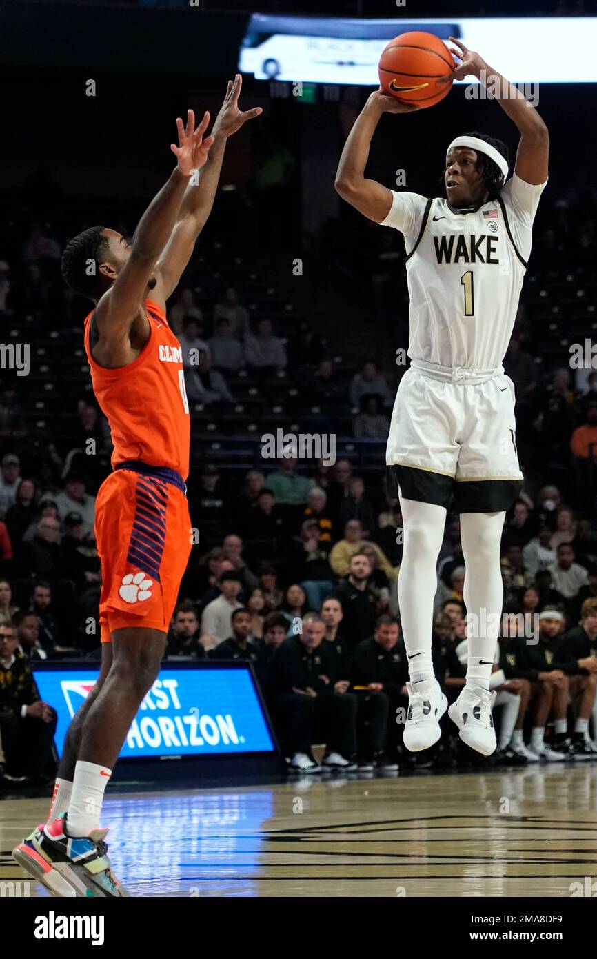 Wake Forest guard Tyree Appleby (1) shoots against Clemson guard Joshua ...