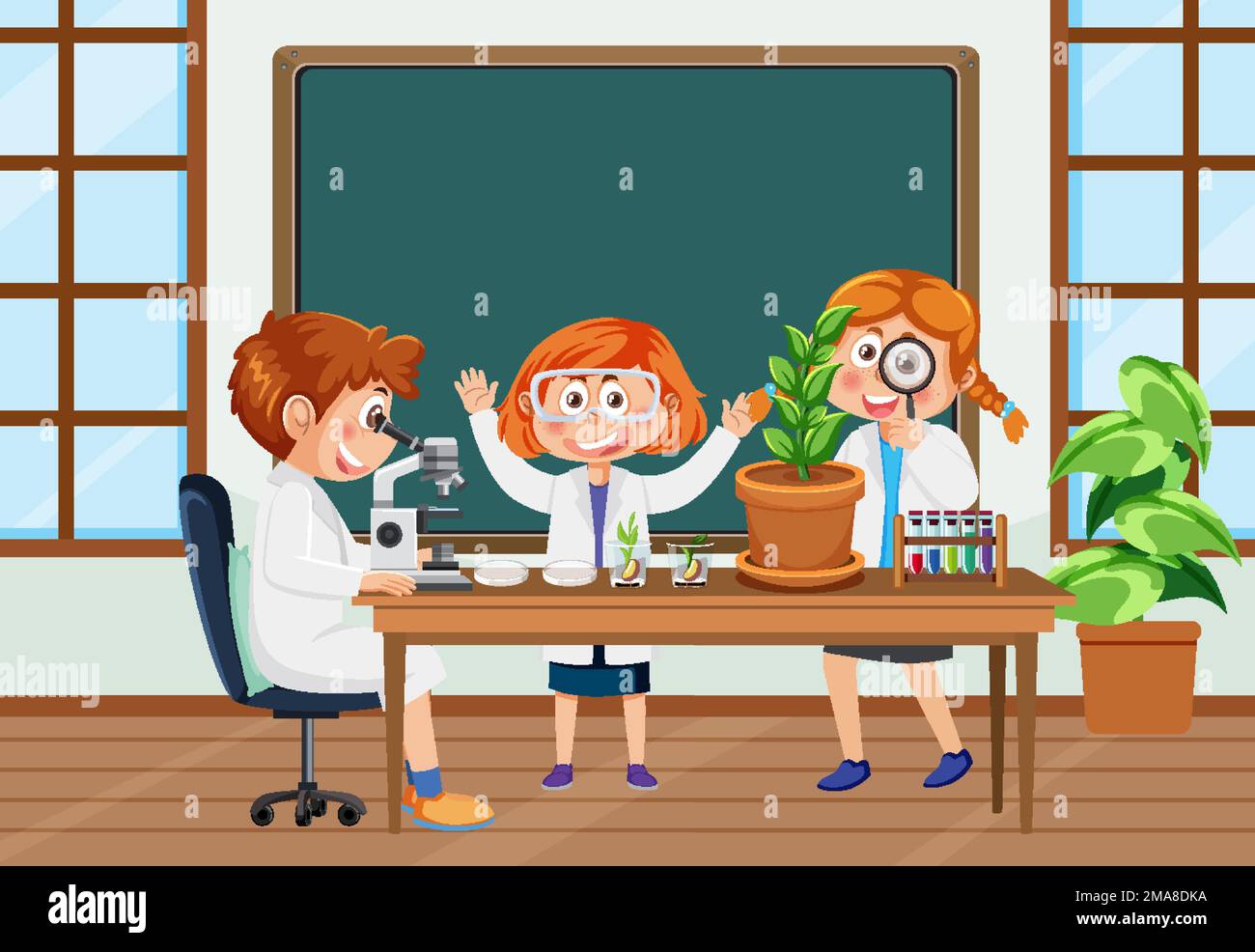 Student doing science experiment in laboratory illustration Stock ...