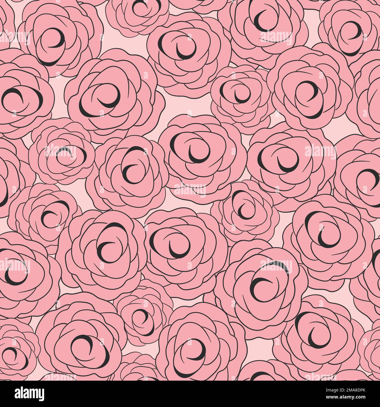 Spring colorful vector illustration with pink roses. Cartoon style ...