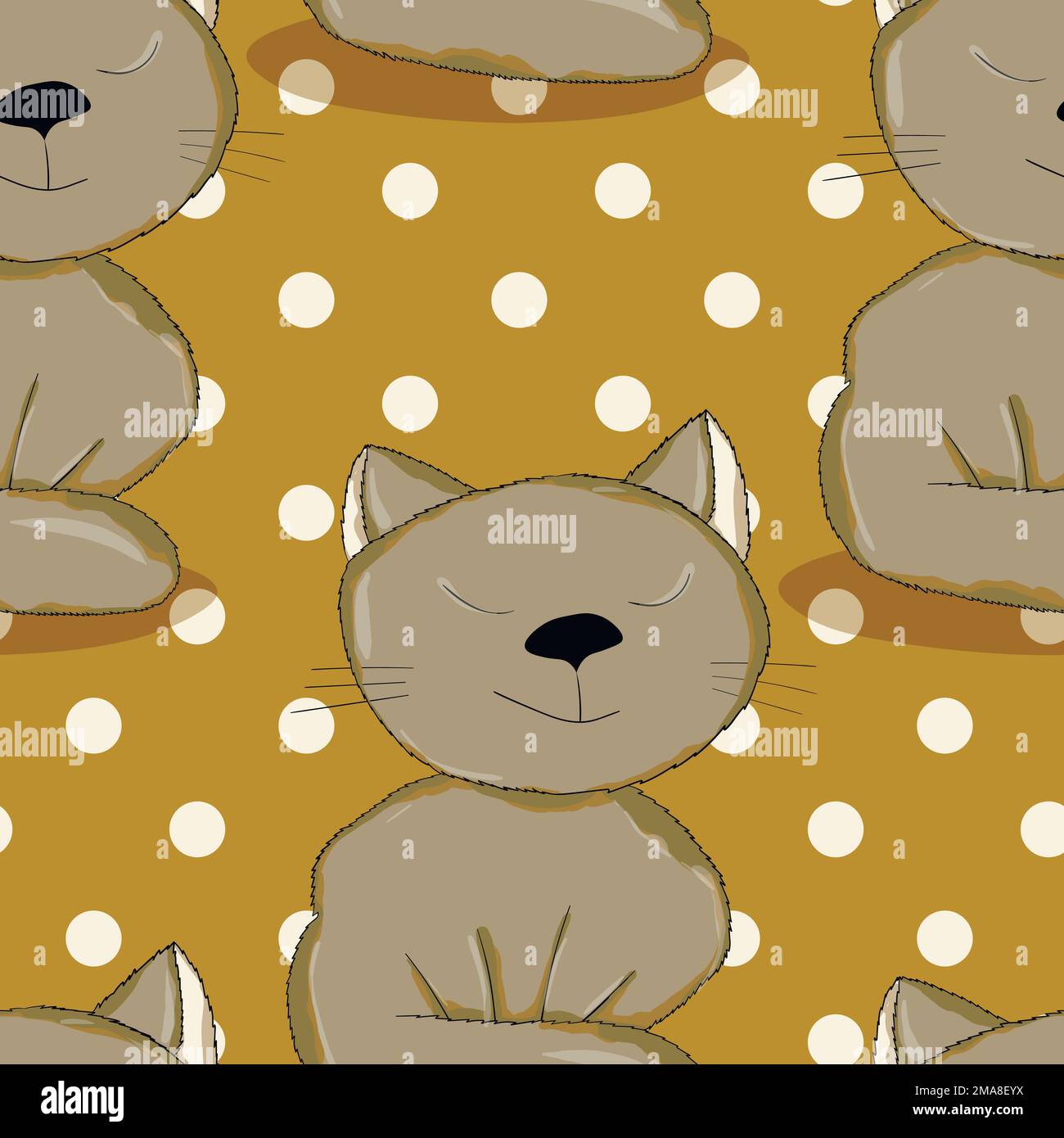 Seamless pattern with cute kitten print. Different scandy cats on color ...