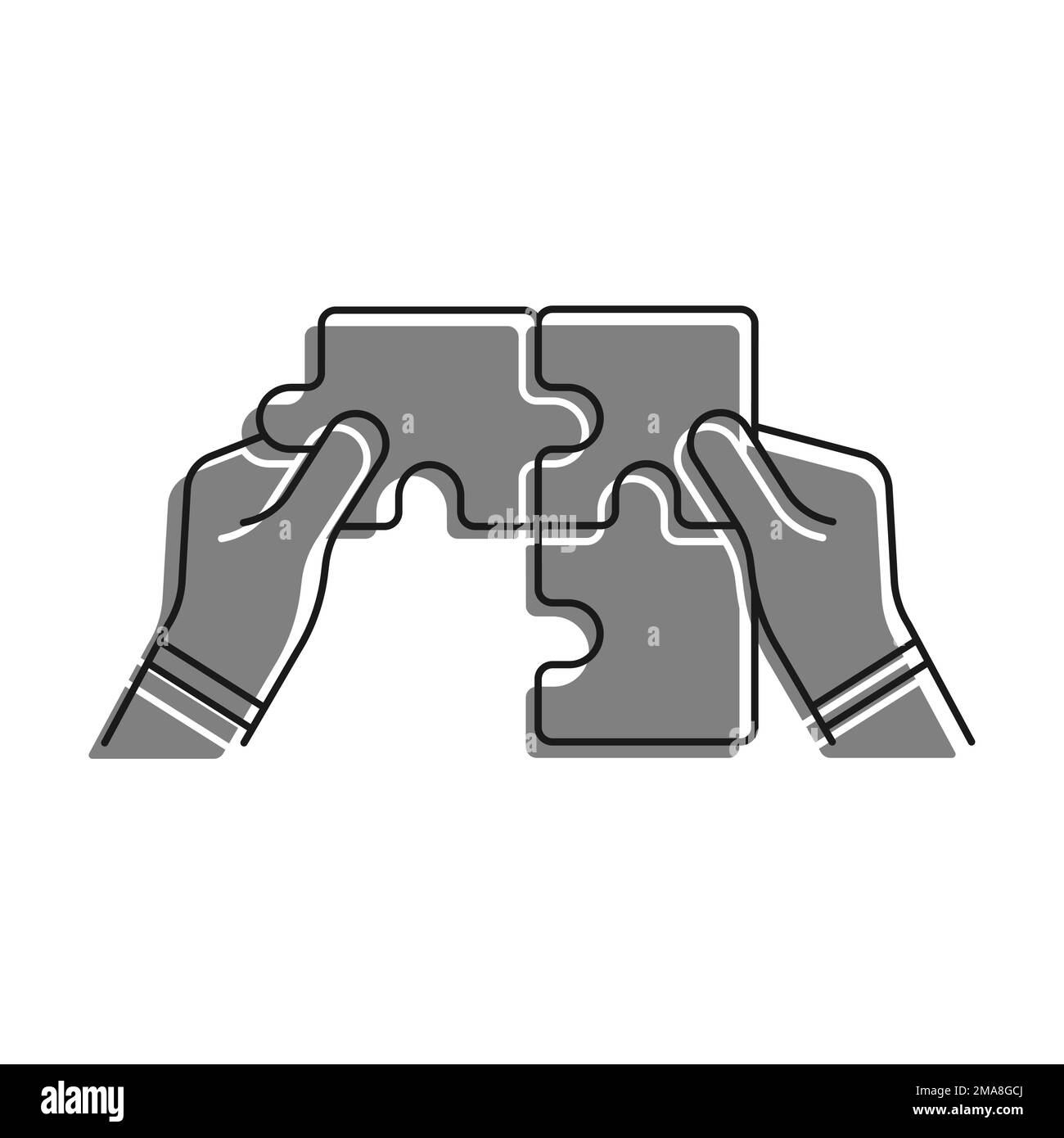 Linear filled with gray color icon. Man Hands Connect Puzzle Pieces ...