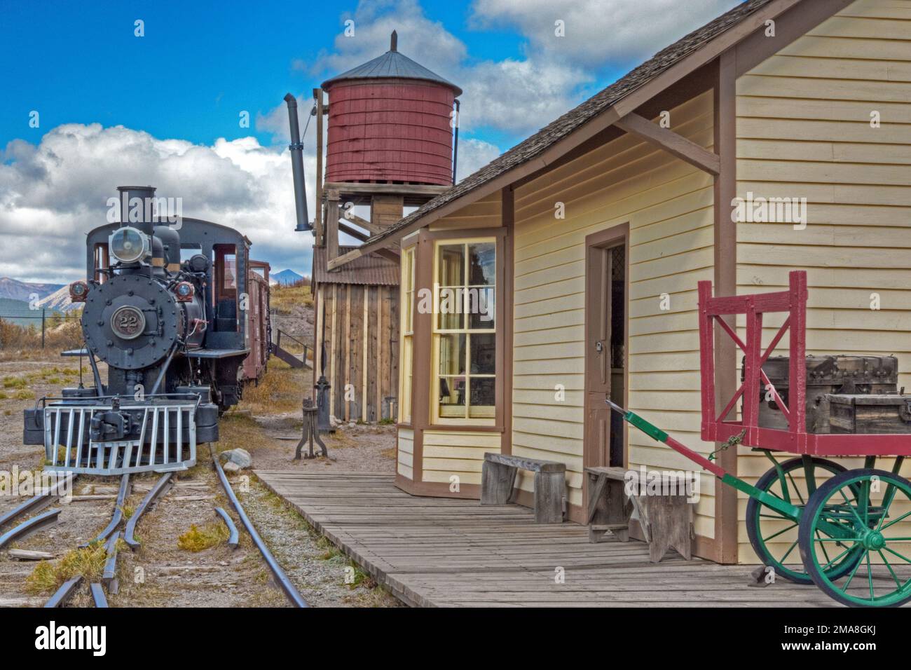 Steam Engine at old west train station Stock Photo - Alamy