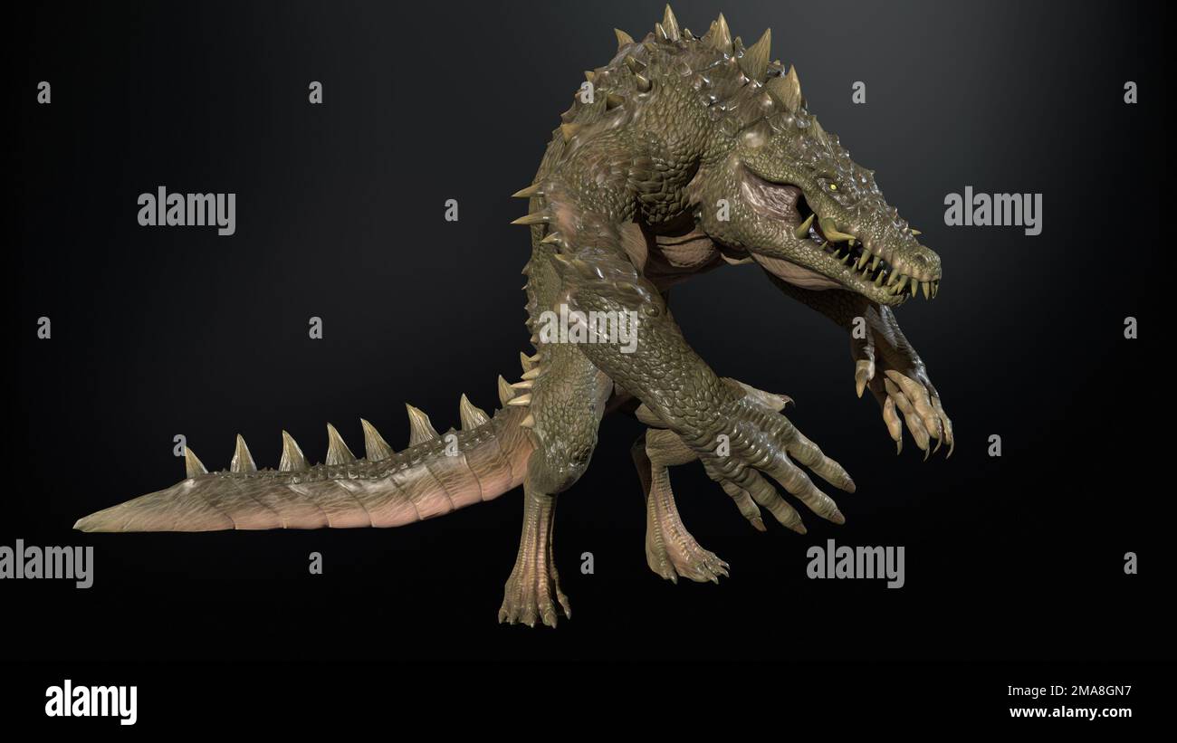 A furious crocodile humanoid from a wild tribe quickly runs through the ...