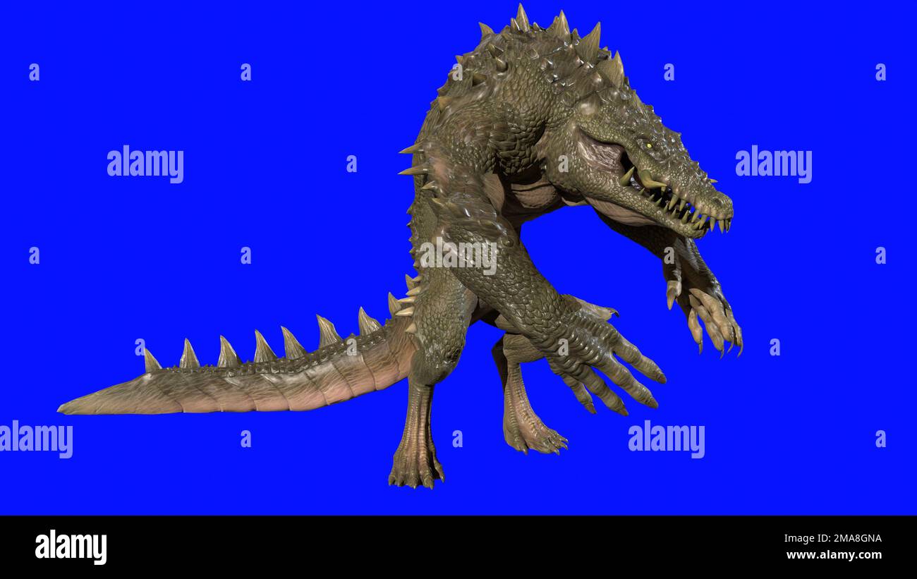 A furious crocodile humanoid from a wild tribe quickly runs through the ...