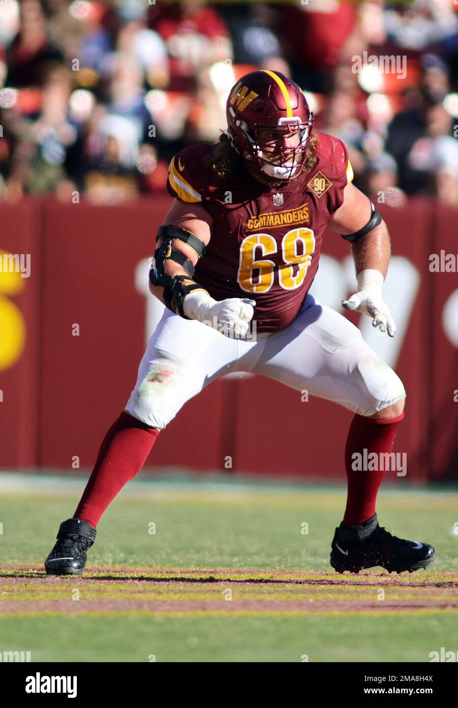 Washington Commanders center Tyler Larsen (69) blocks during an NFL ...