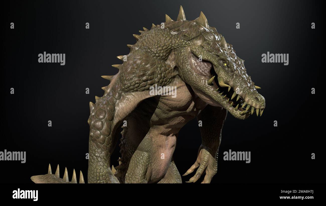 A furious crocodile humanoid from a wild tribe quickly runs through the ...