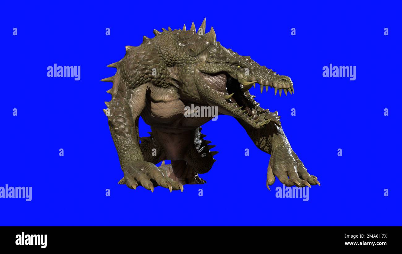 A furious crocodile humanoid from a wild tribe quickly runs through the ...