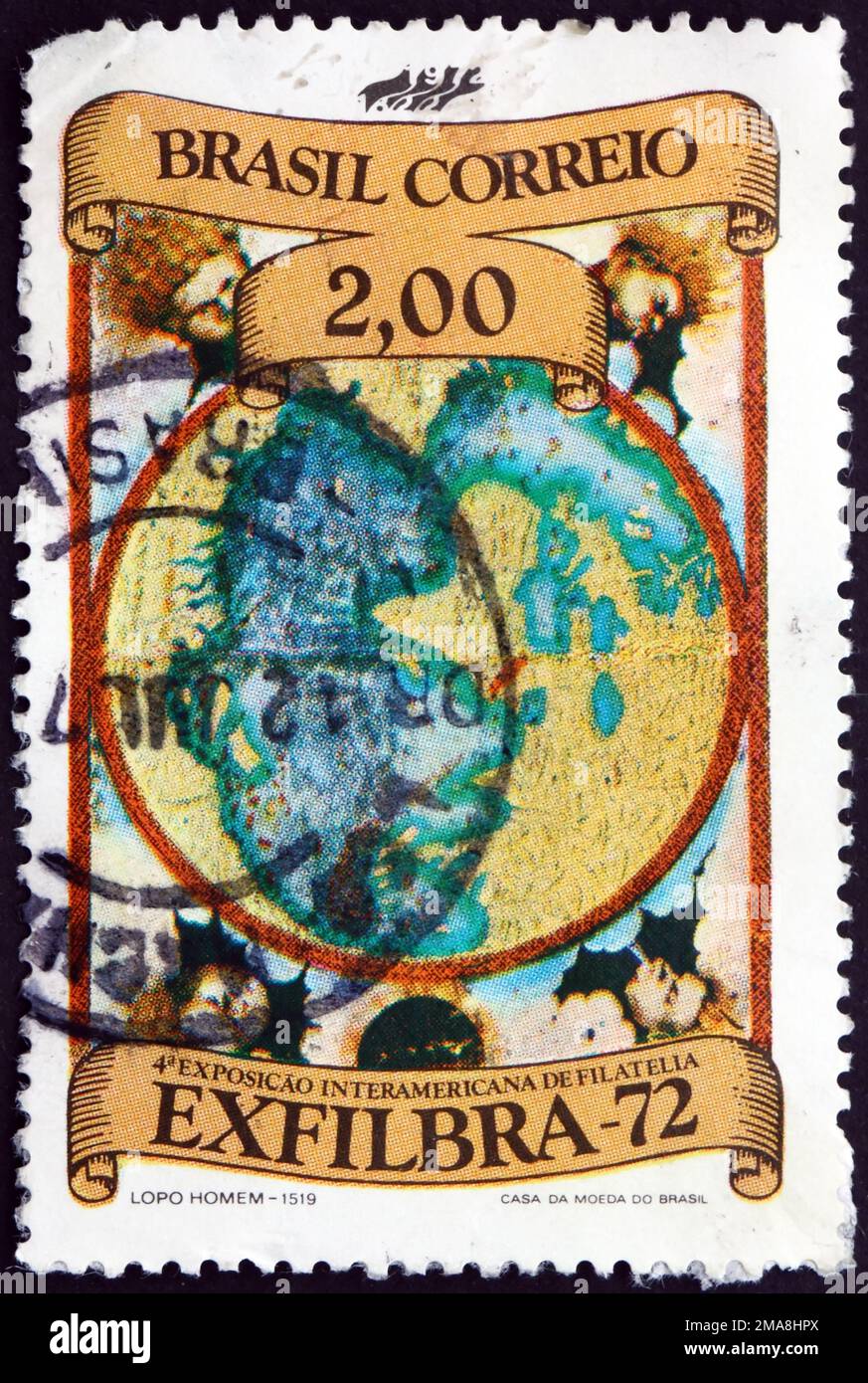 BRAZIL - CIRCA 1972: a stamp printed in Brazil shows Map of Americas ...