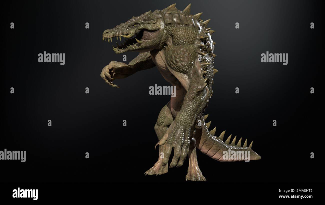 A furious crocodile humanoid from a wild tribe quickly runs through the ...