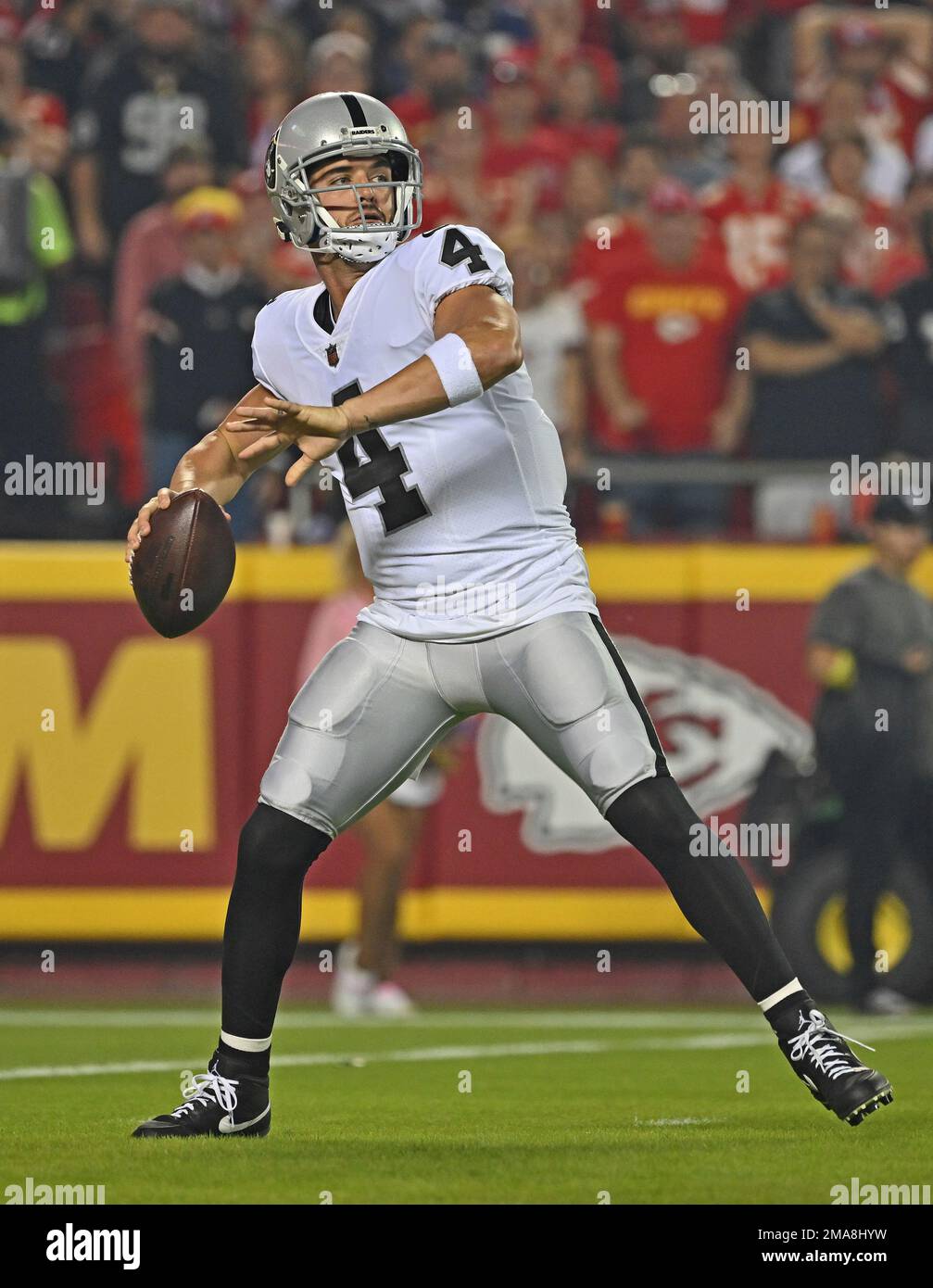 Las Vegas Raiders quarterback Derek Carr (4) throws a pass during an ...