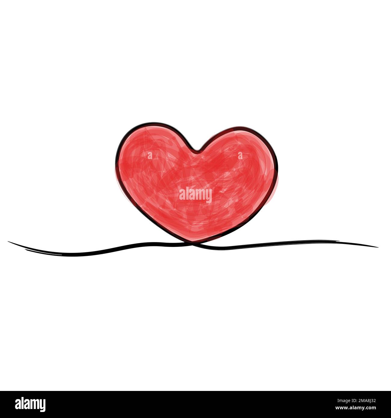 Red watercolor heart one line art style. Retro vintage y2k red love ...