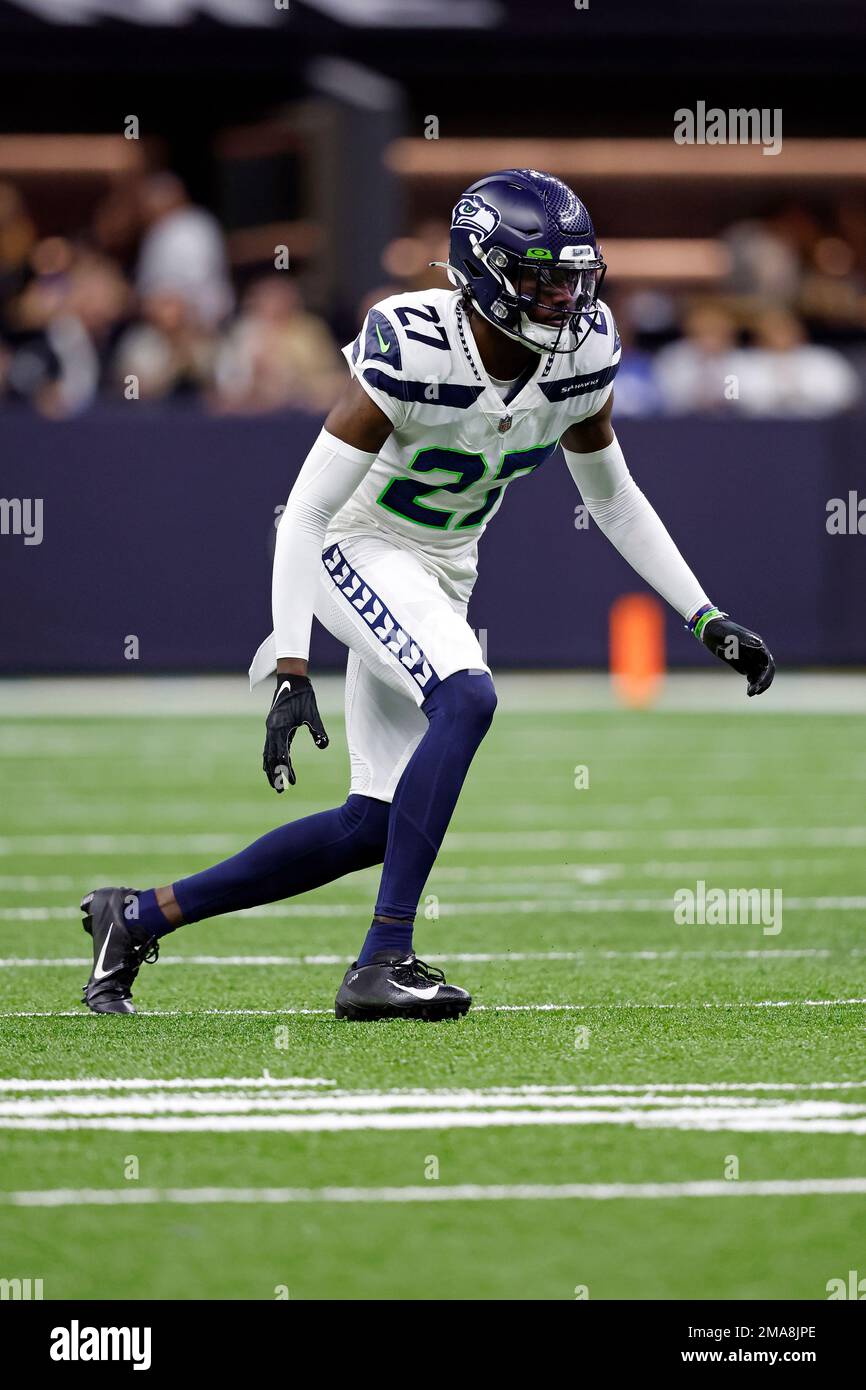 Seattle Seahawks cornerback Tariq Woolen (27) in action during an NFL ...