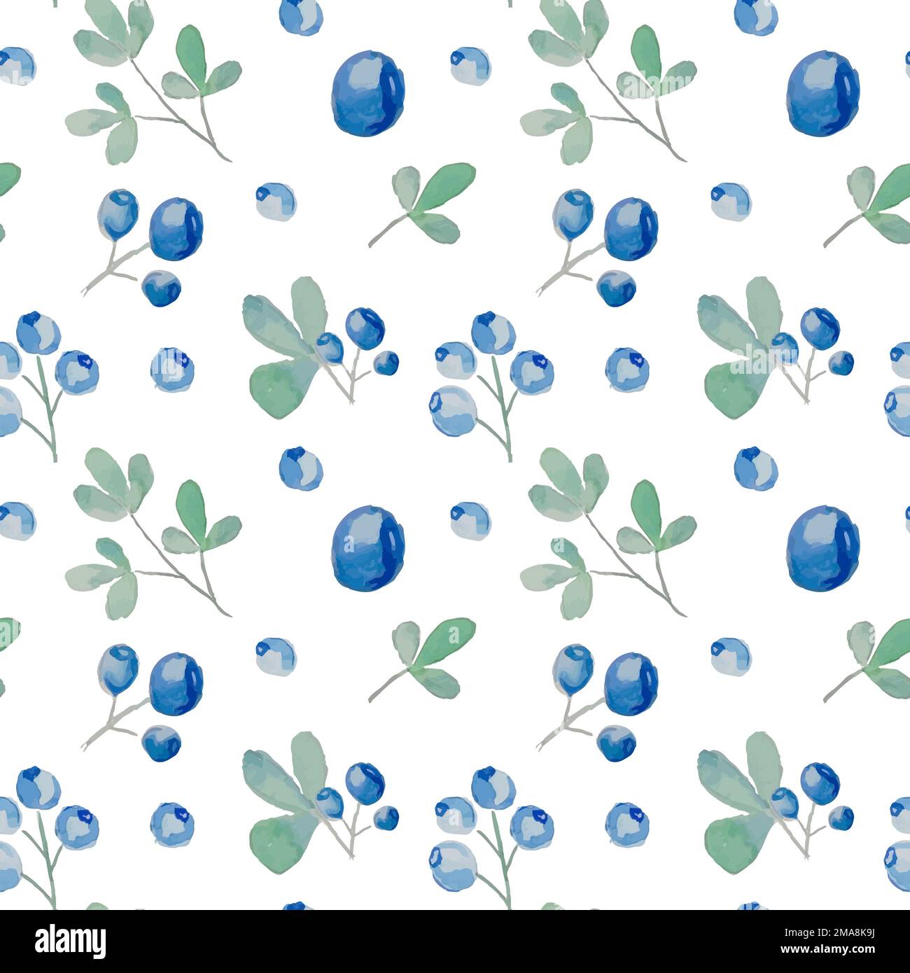 Blueberry and leaves seamless watercolor pattern Stock Vector Image ...