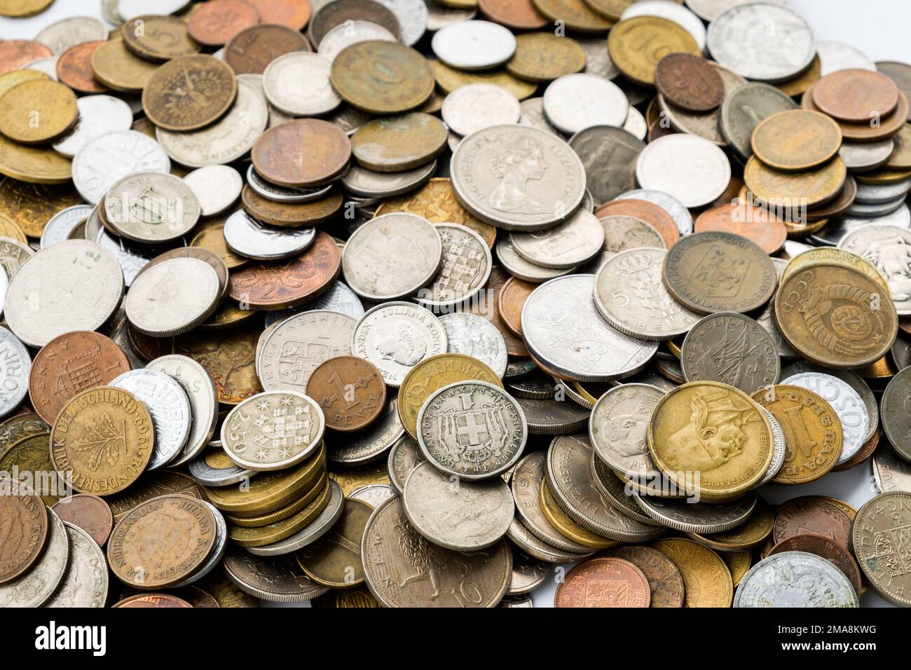 Old used coins from various countries of the world. Current money of ...