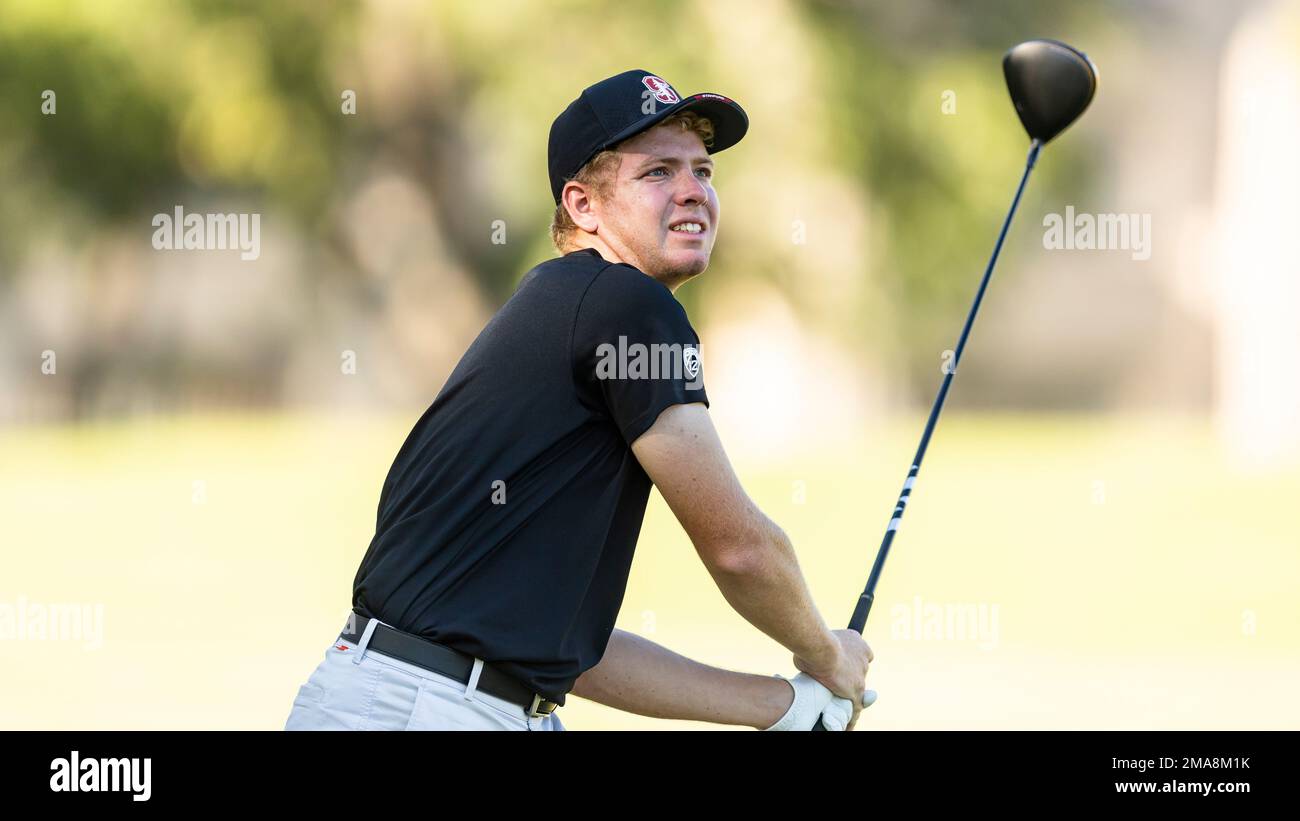 Stanford's Dean Greyserman tee's off during an NCAA golf tournament on ...
