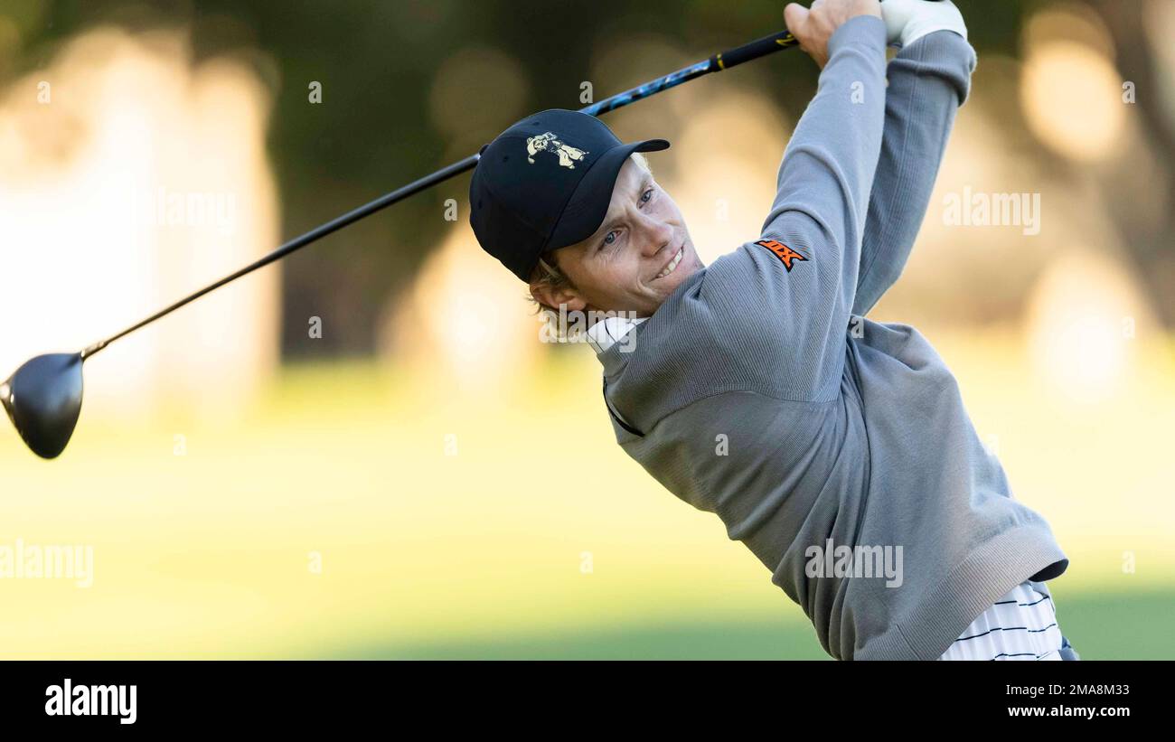 Oklahoma State's Rasmus Neergaard-Petersen tee's off during an NCAA ...