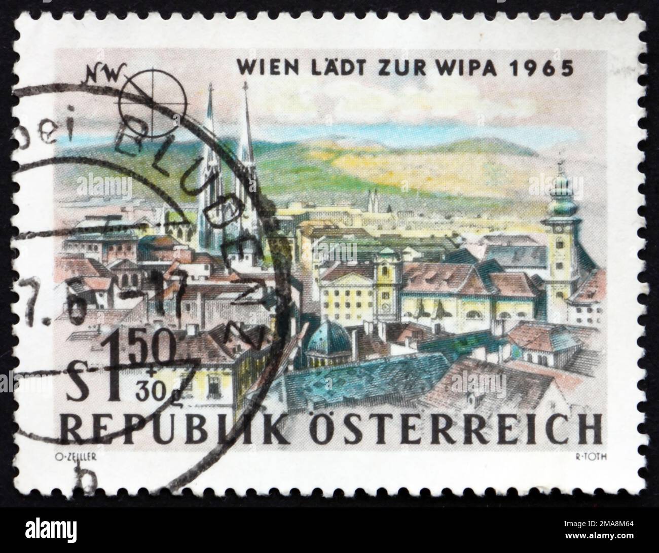 AUSTRIA - CIRCA 1964: a stamp printed in Austria shows view of Vienna ...