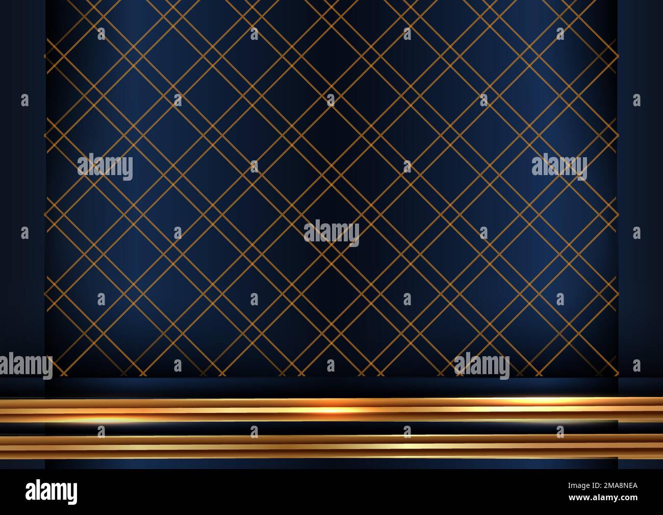 An illustration of luxurious golden lines isolated on a dark blue ...