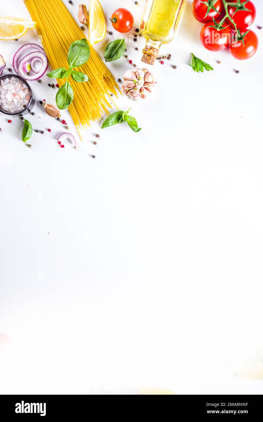 Italian food ingredients for cooking Spaghetti Pasta. Raw spaghetti ...