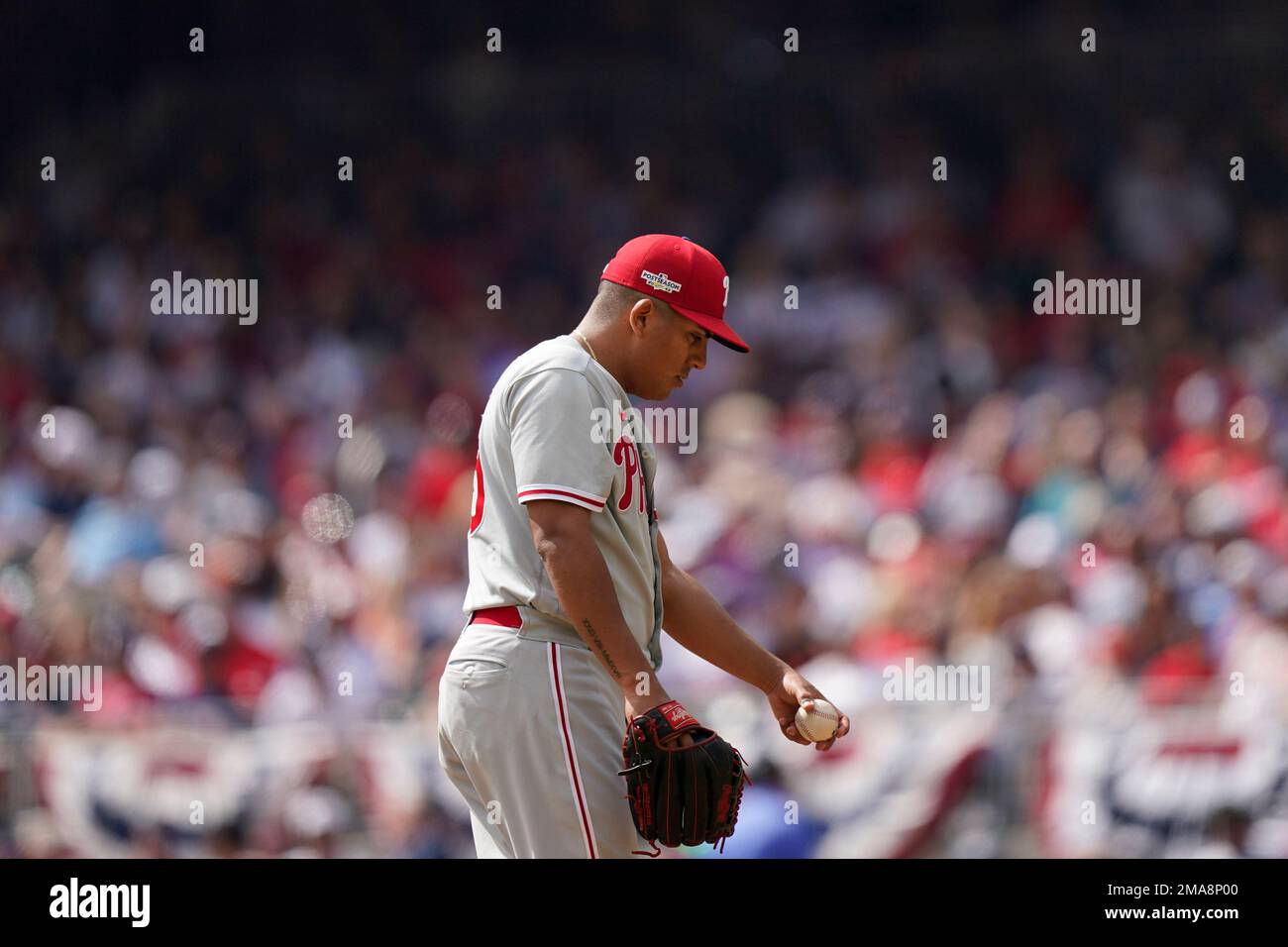Philadelphia Phillies starting pitcher Ranger Suarez (55) walks the ...