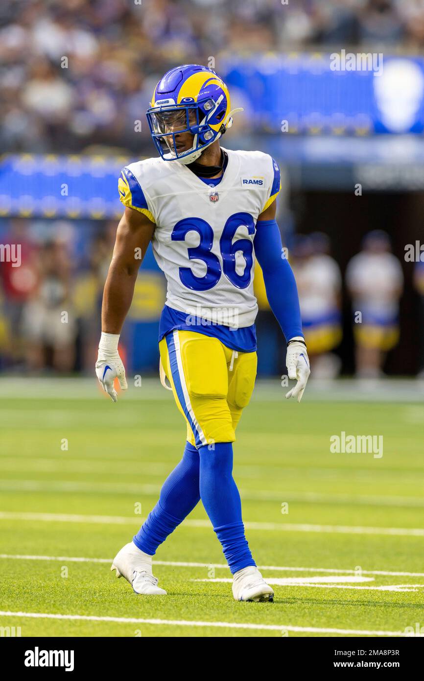 Defensive back (36) Grant Haley of the Los Angeles Rams against the ...
