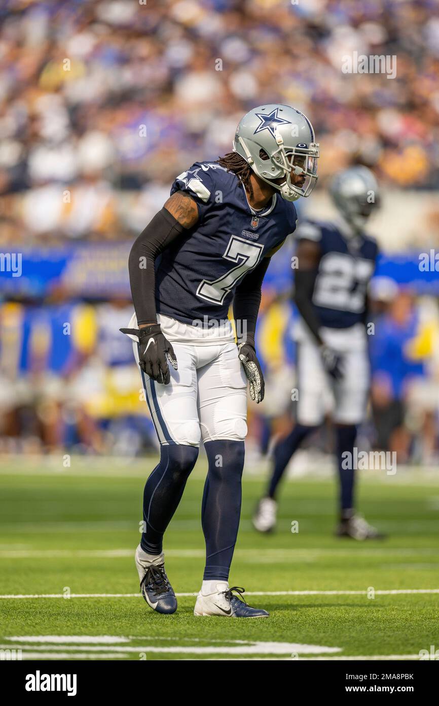 Cornerback (7) Trevon Diggs of the Dallas Cowboys against the Los ...