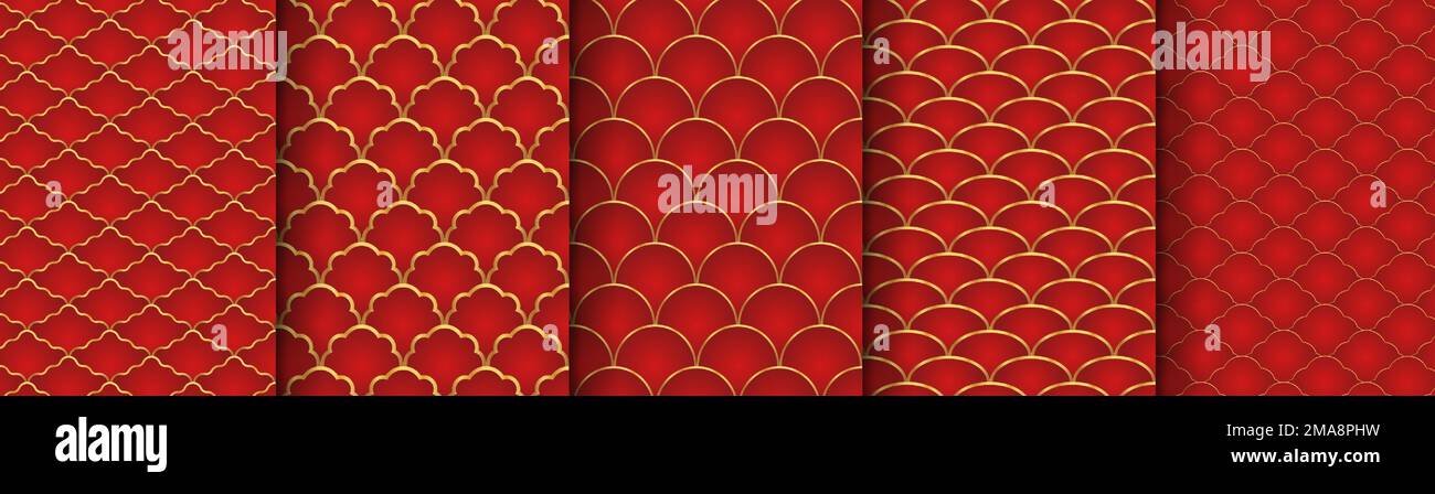 Traditional chinese fish scale seamless pattern. Asian sea wave luxury ...