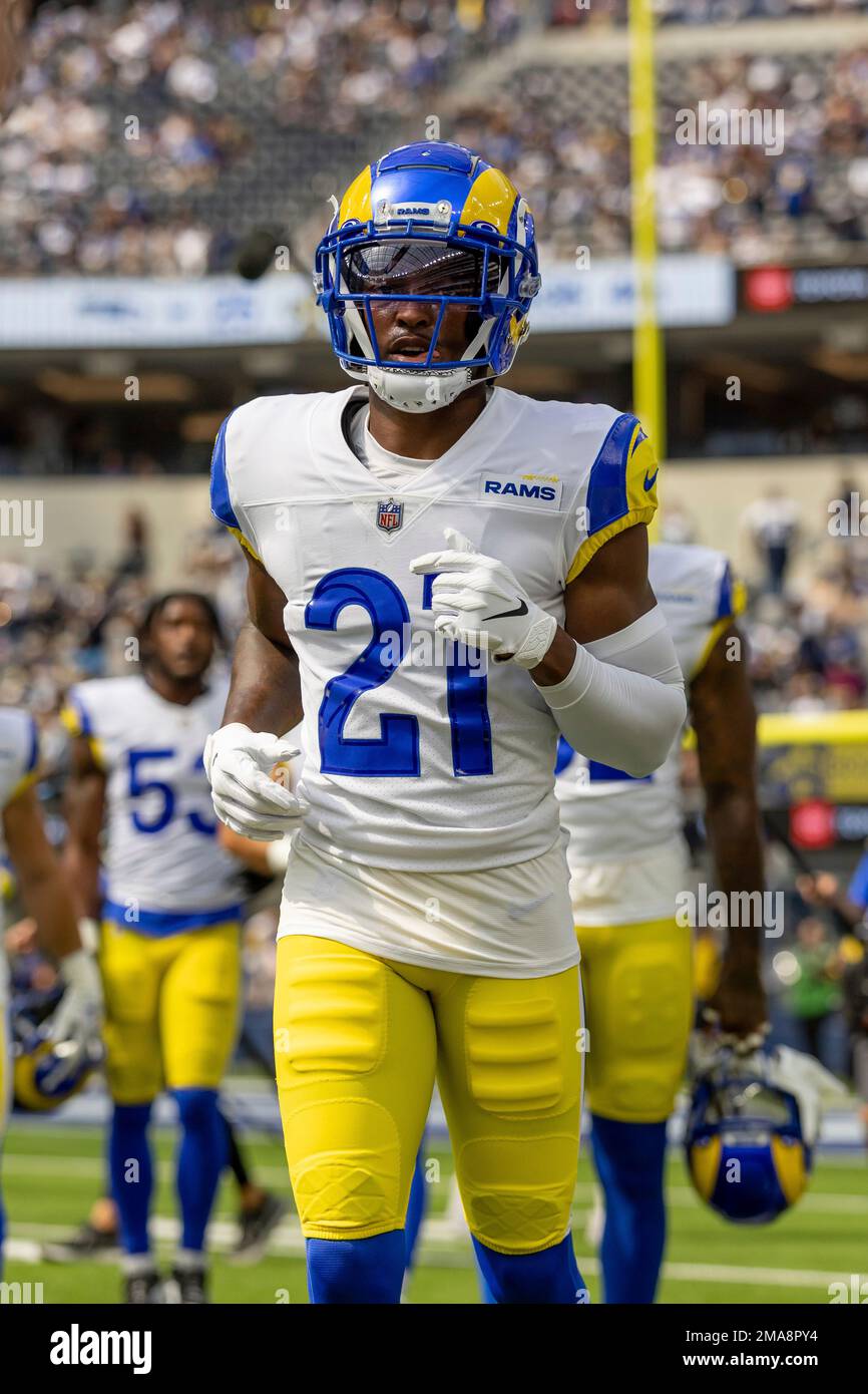 Defensive back (21) Russ Yeast of the Los Angeles Rams walks off the ...