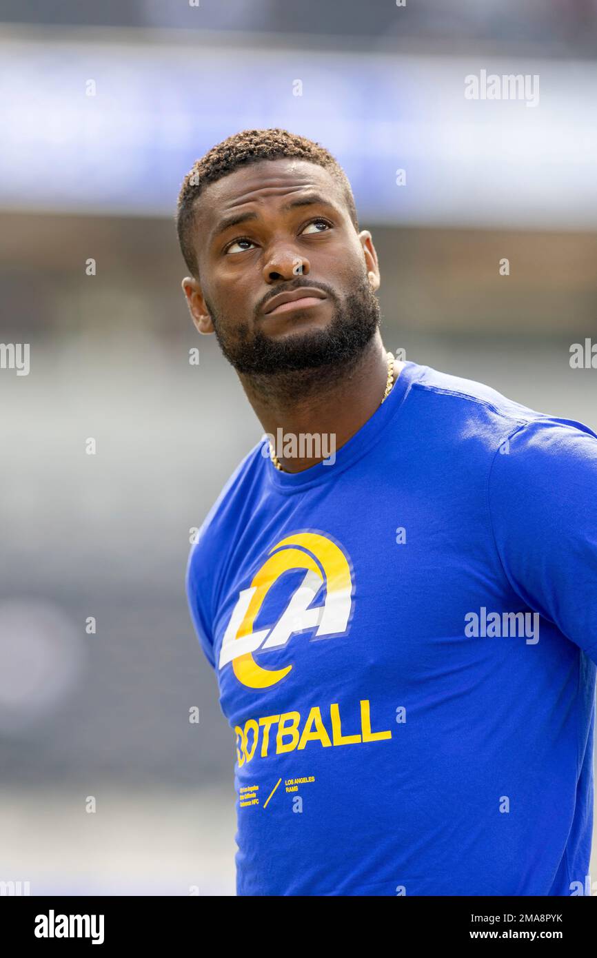 Wide receiver (12) Van Jefferson of the Los Angeles Rams stands on the ...