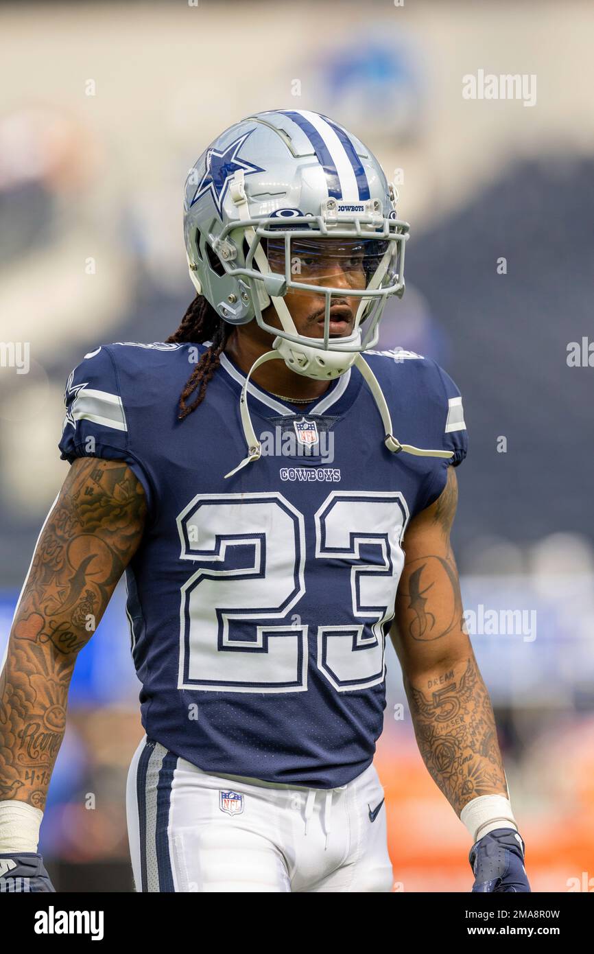Running back (23) Rico Dowdle of the Dallas Cowboys warms up before ...