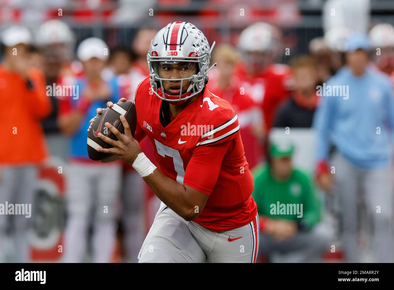 FILE - Ohio State quarterback C.J. Stroud plays against Rutgers during an NCAA college football ...
