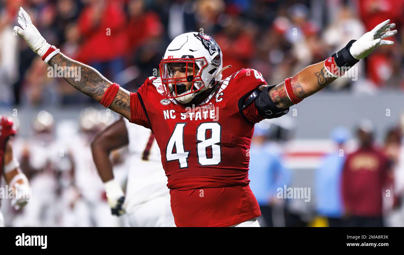 North Carolina State's Cory Durden (48) reacts to a play during an NCAA ...