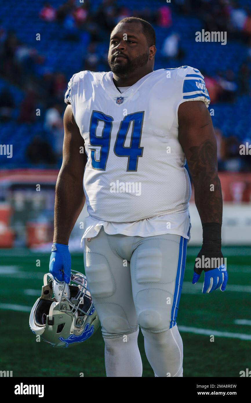 Detroit Lions defensive tackle Benito Jones (94) reacts at the ...