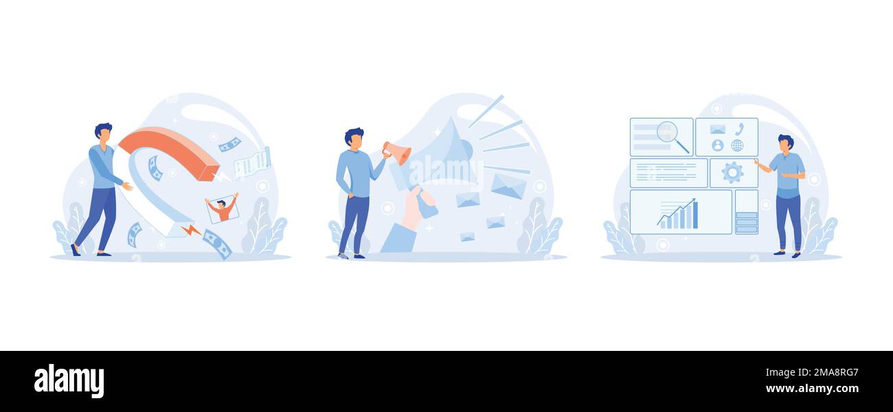 Inbound and outbound marketing technology. People work with advertising ...