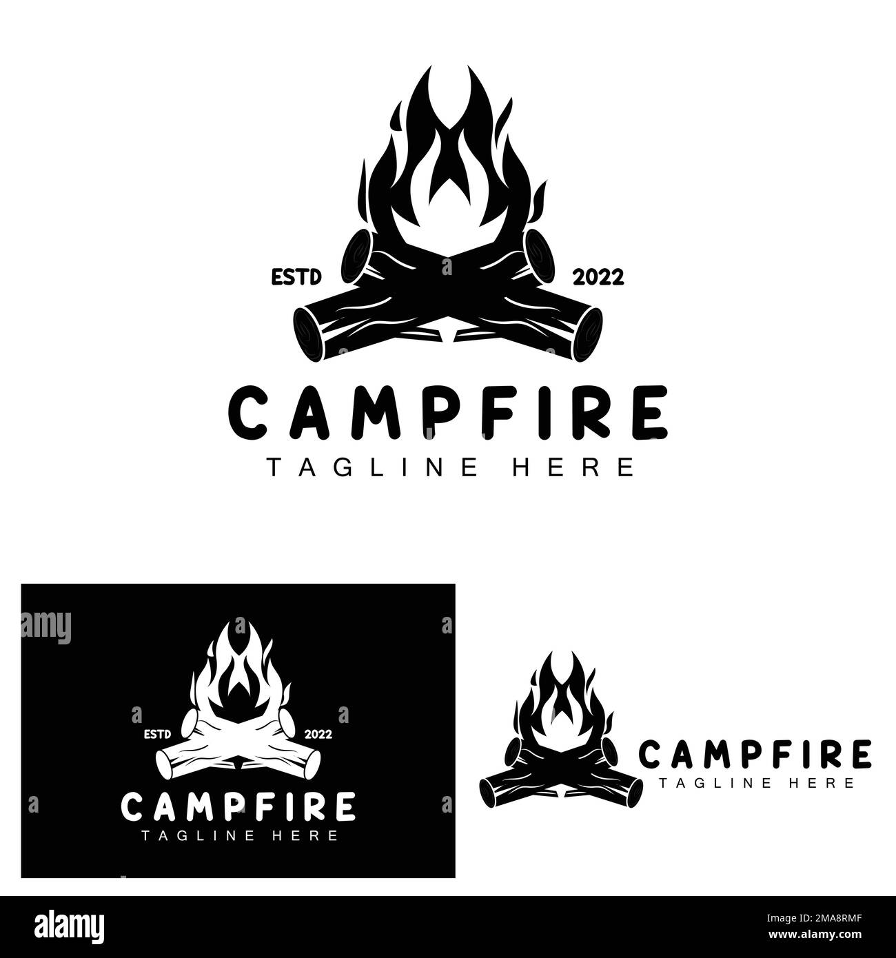 Campfire Logo Design, Camping Vector, Wood Fire And Forest Design Stock ...