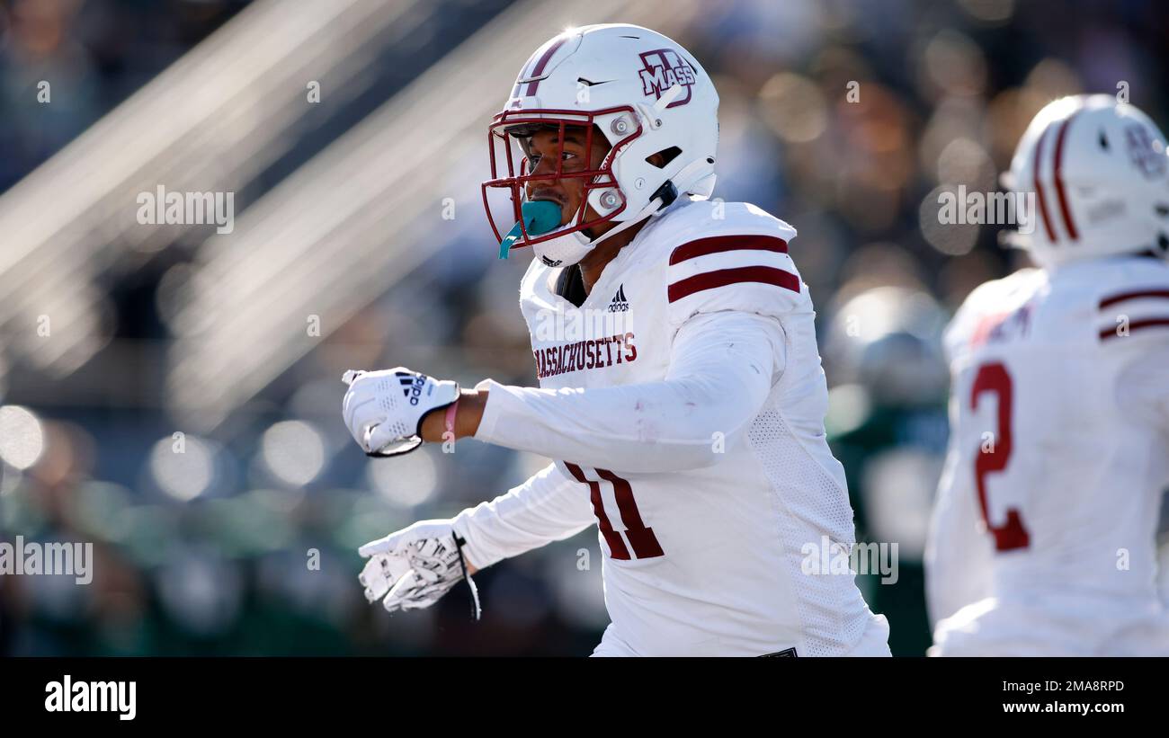 Massachusetts' Nahji Logan plays during an NCAA football game on ...
