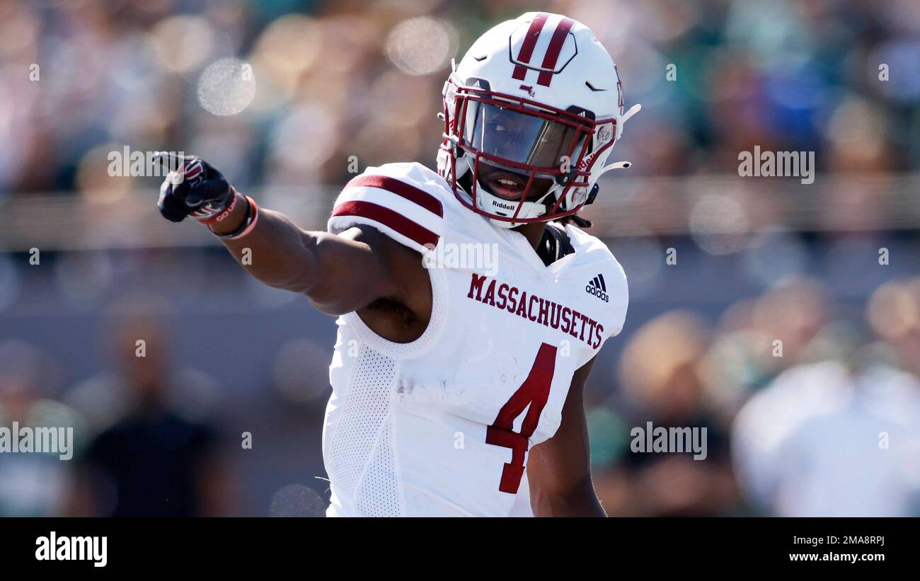 Massachusetts' George Johnson III plays during an NCAA football game on ...