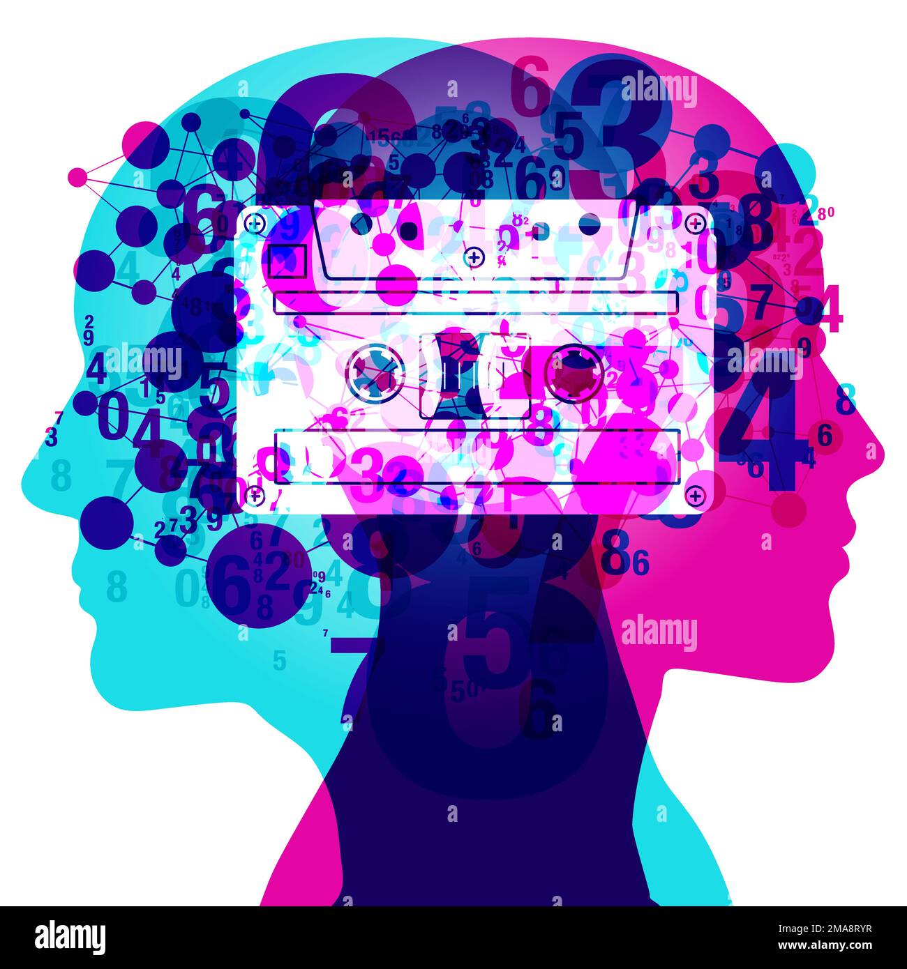 2 back-to-back side figure silhouettes overlaid with semi-transparent ...