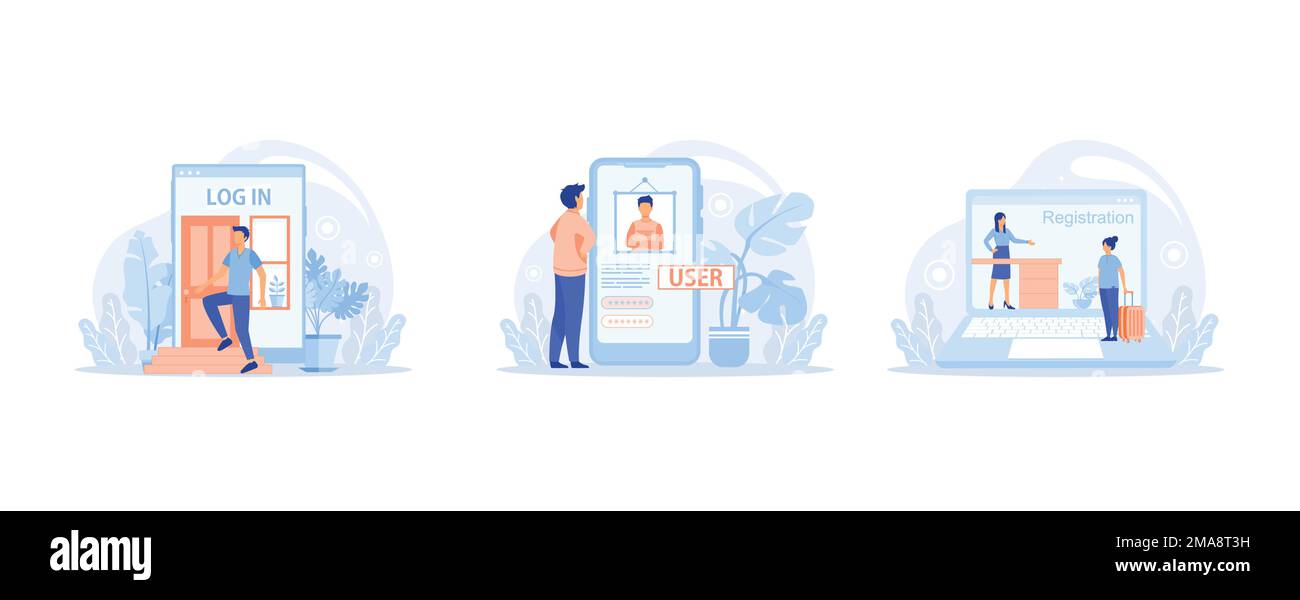 Enter login and password. Registration page on screen. Sign in to your ...