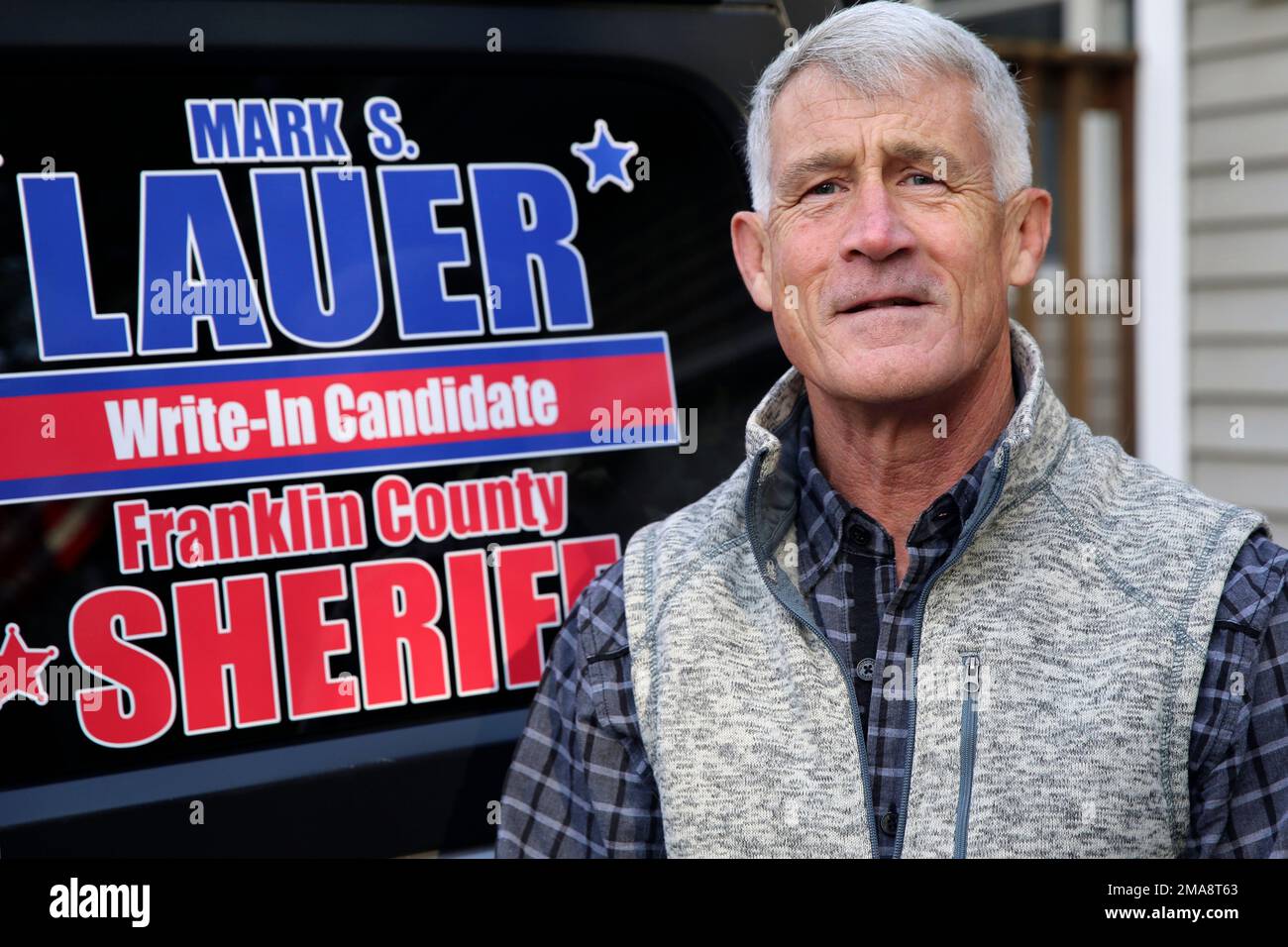 Franklin County write-in sheriff candidate Mark Lauer poses outside his ...