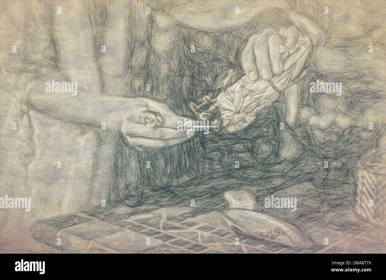 incense in a woman hand, ceremony space and drawing effect Stock Photo ...