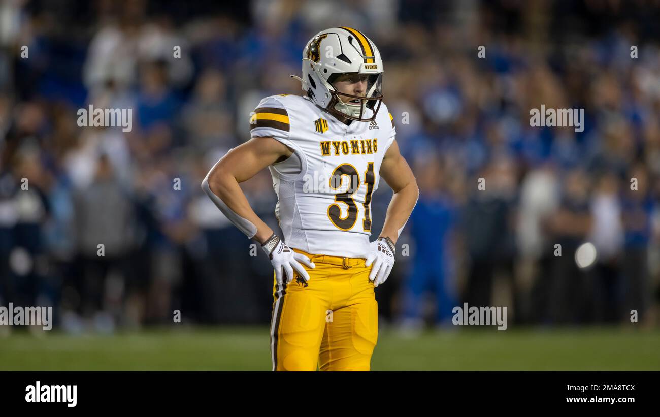 Wyoming Cowboys safety Wyett Ekeler (31) reacts to an officiating call ...