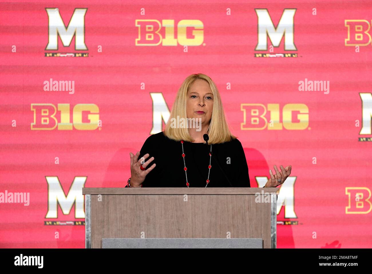 Maryland head coach Brenda Frese speaks during Big Ten NCAA college ...