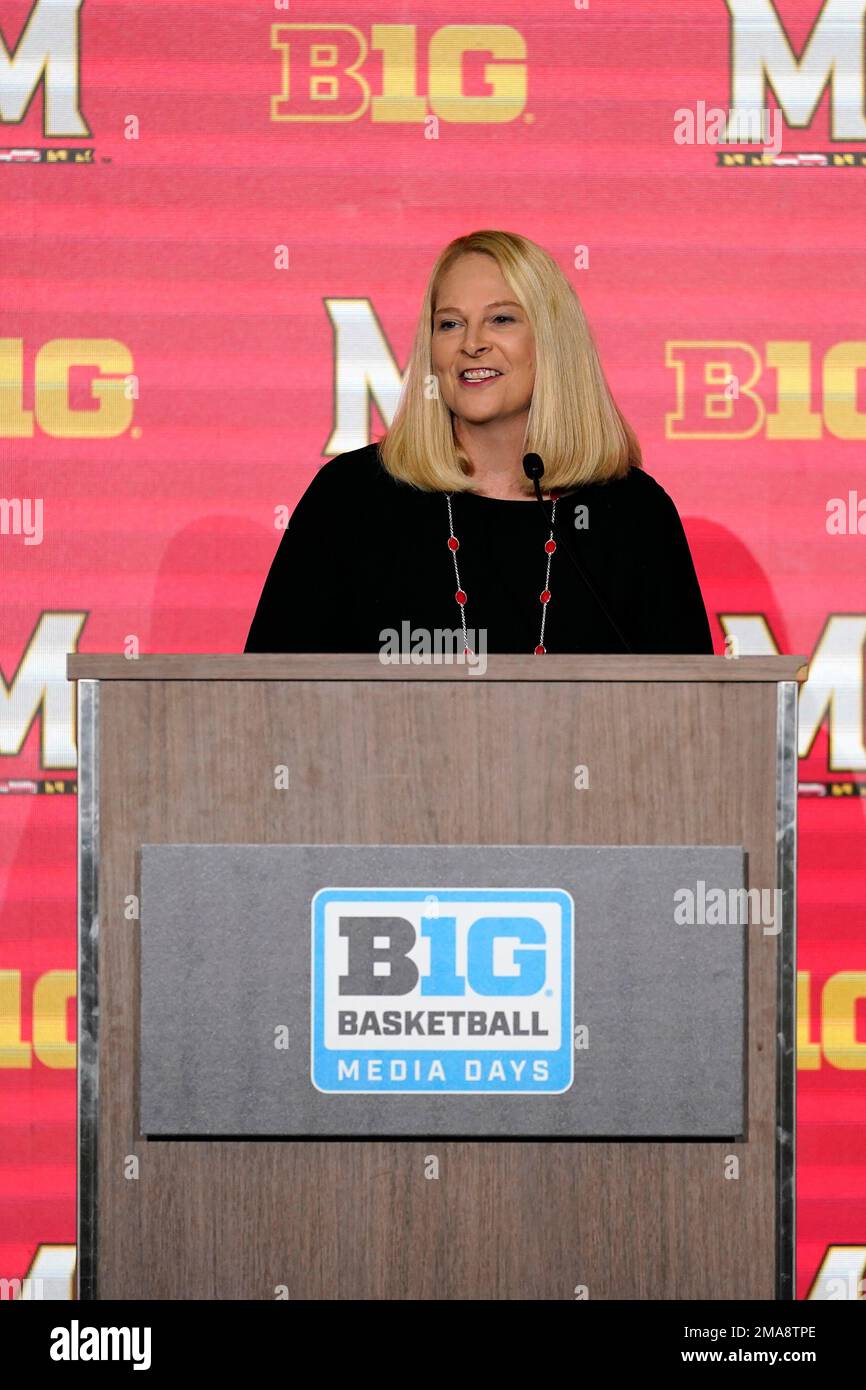 Maryland head coach Brenda Frese speaks during Big Ten NCAA college ...