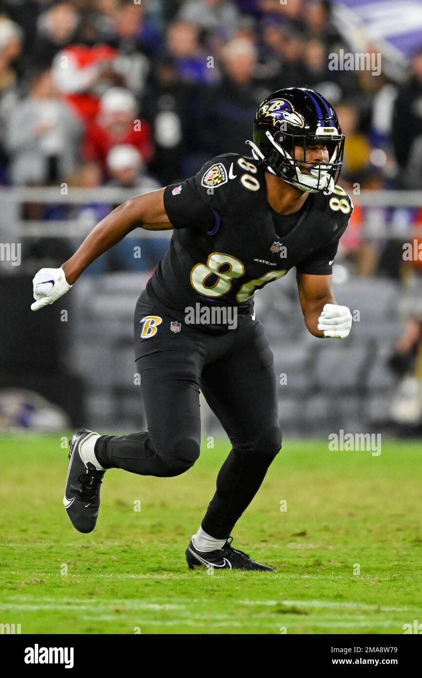 Baltimore Ravens tight end Isaiah Likely (80) in action during the ...