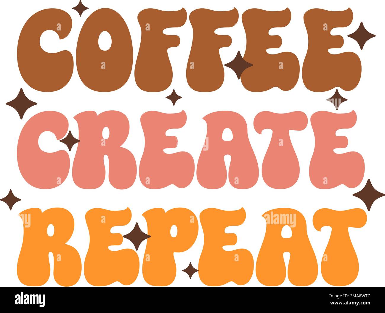 Coffee groovy quote in retro style. Vector on isolated background Stock ...