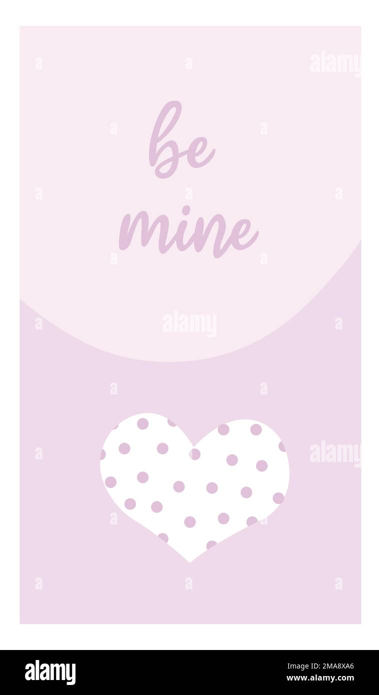 Purple love Valentine card with dotted heart and Be Mine words. Couple ...