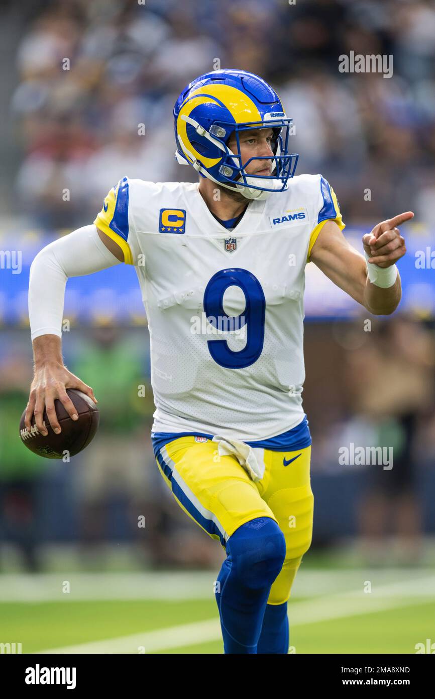 Los Angeles Rams quarterback Matthew Stafford (9) gestures during an ...