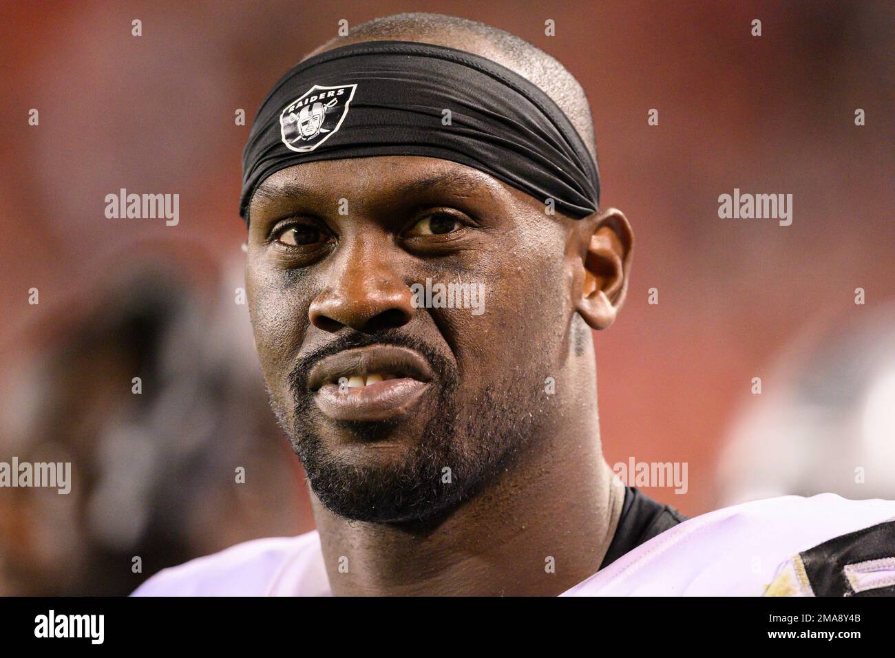 Las Vegas Raiders defensive end Chandler Jones on the sidelines during ...